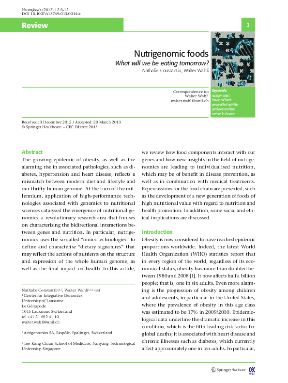 (PDF) Nutrigenomic foods