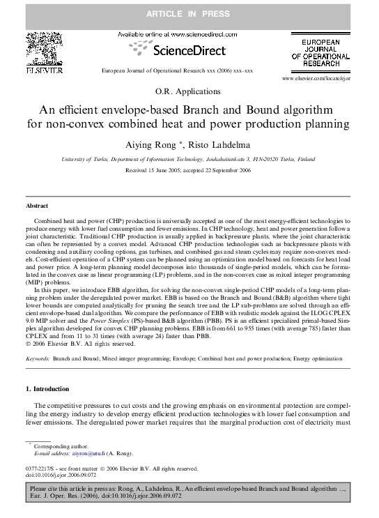 (PDF) An efficient envelope-based Branch and Bound algorithm for non-convex combined heat and ...