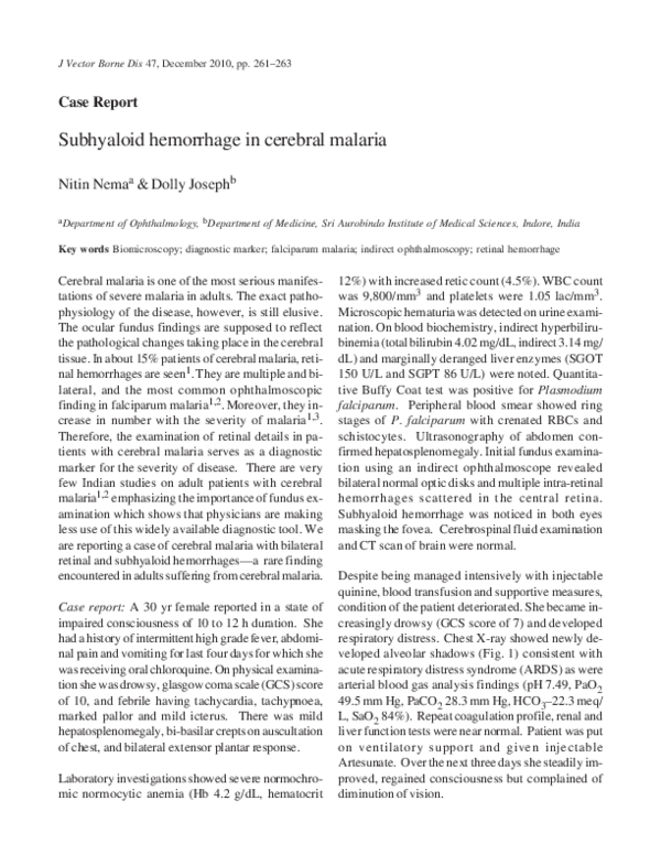 (PDF) Subhyaloid hemorrhage in cerebral malaria | Nitin Nema - Academia.edu