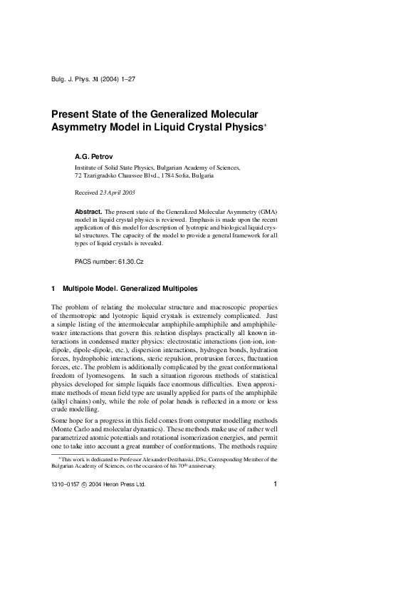 (PDF) Present State of the Generalized Molecular Asymmetry Model in ...