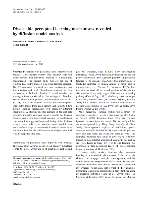 (PDF) Dissociable Perceptual Learning Mechanisms Revealed by Diffusion-Model Analysis