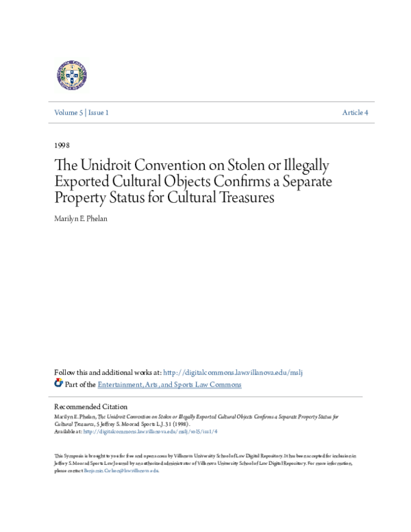 (PDF) The Unidroit Convention on Stolen or Illegally Exported Cultural ...