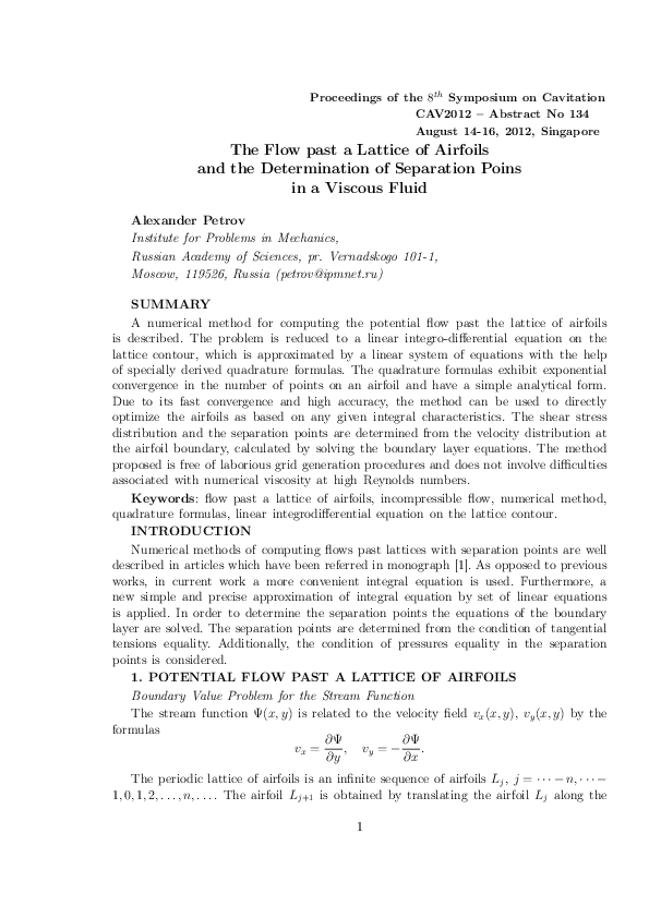 (PDF) The Flow Past a Lattice of Airfoils and the Determination of ...