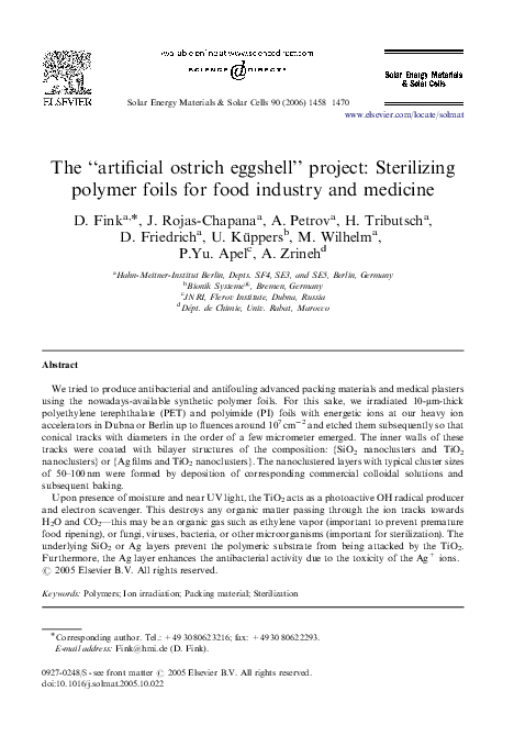 (PDF) The “artificial ostrich eggshell” project: Sterilizing polymer ...
