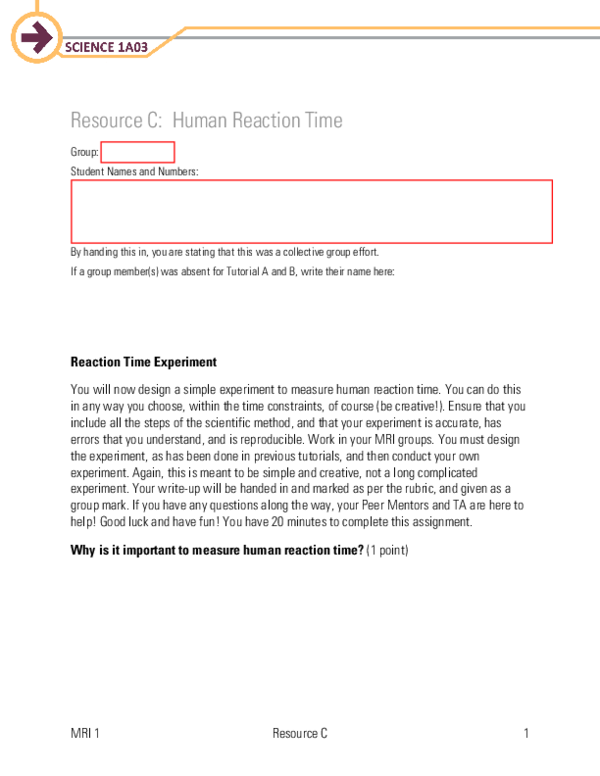 (PDF) Reaction Time Experiment