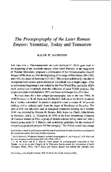 (PDF) The Prosopography of the Later Roman Empire: Yesterday, Today and ...