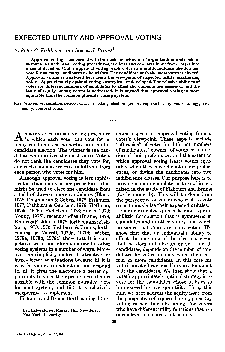 (PDF) Expected utility and approval voting