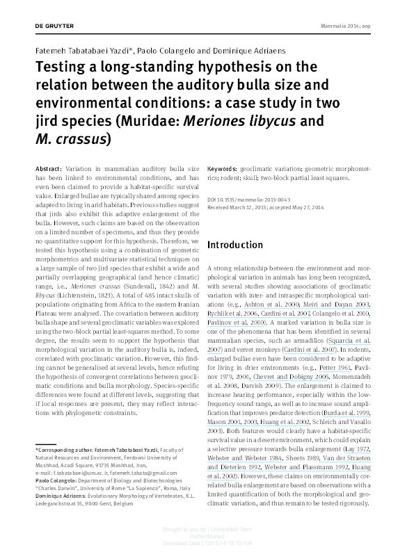 (PDF) Testing a long-standing hypothesis on the relation between the ...