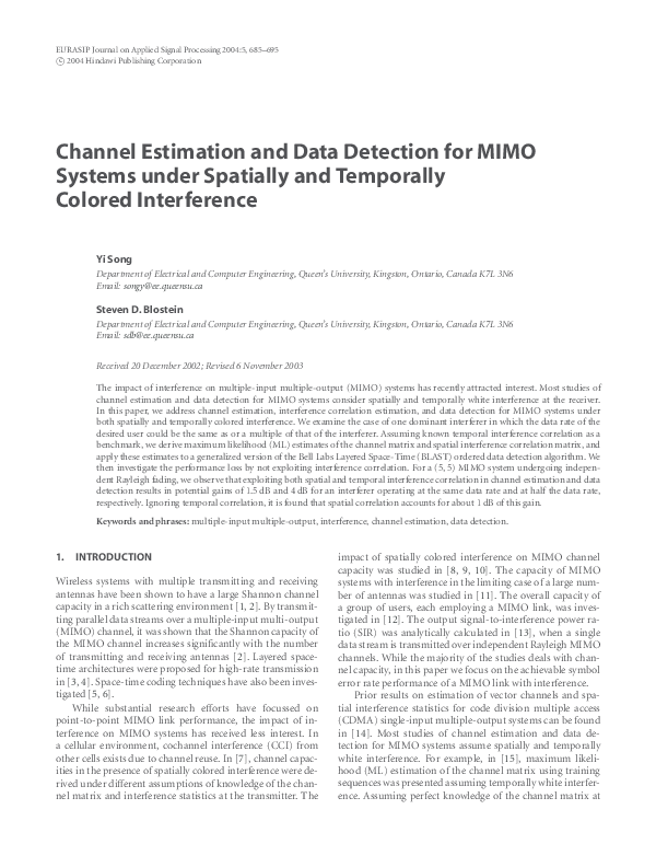 (PDF) Channel Estimation and Data Detection for MIMO Systems under ...