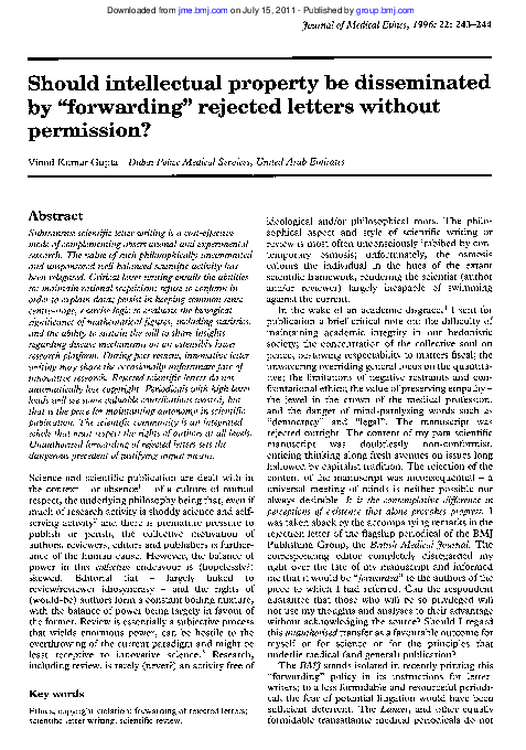 (PDF) Should intellectual property be disseminated by "forwarding ...