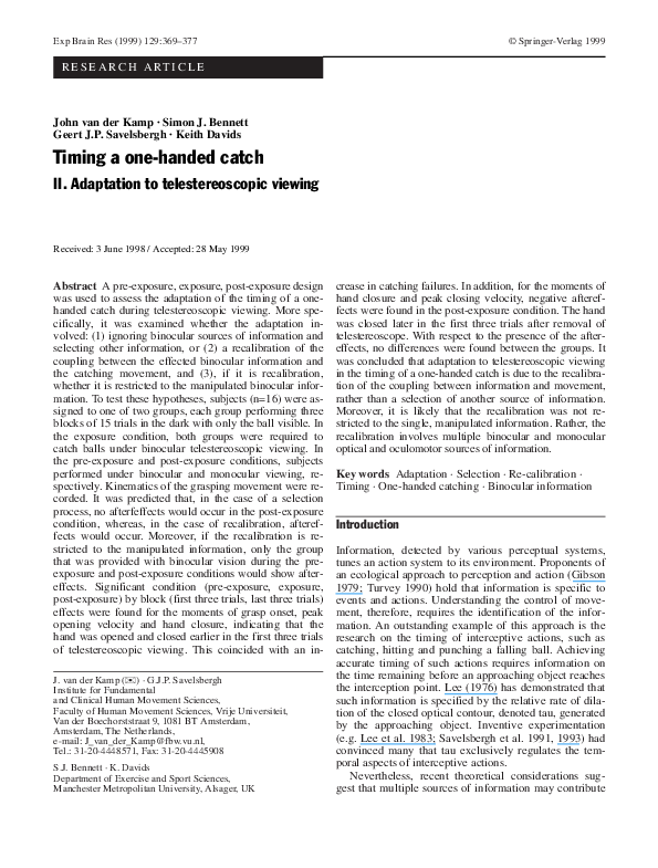 (PDF) Timing a one-handed catch