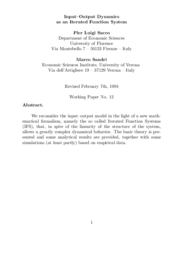 Pdf Inputoutput Dynamics As An Iterated Function System