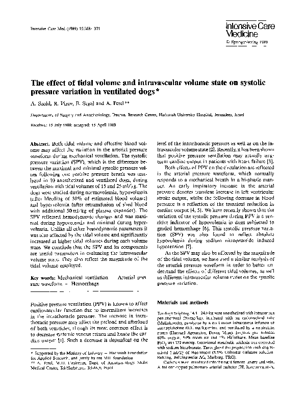 (PDF) The effect of tidal volume and intravascular volume state on ...
