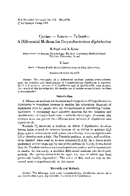 (PDF) Cystine — Serum — Tellurite: A differential medium ...