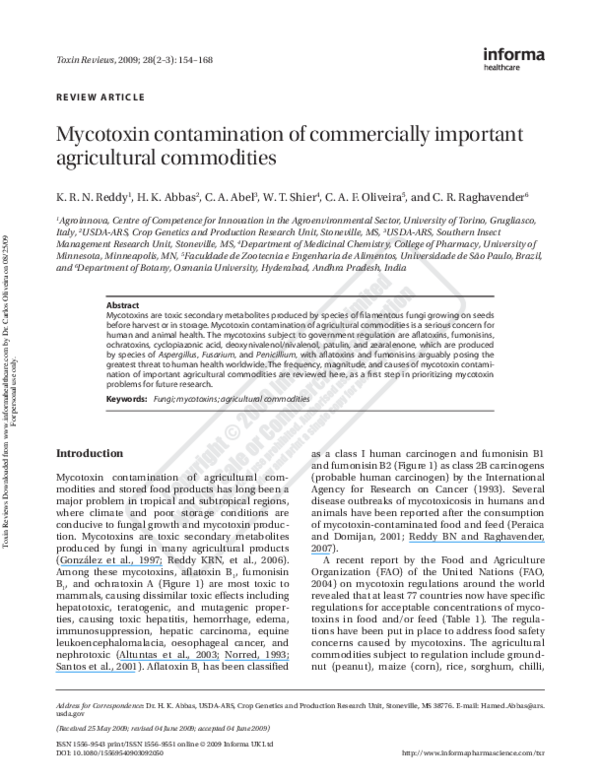 (PDF) Mycotoxin contamination of commercially important agricultural ...
