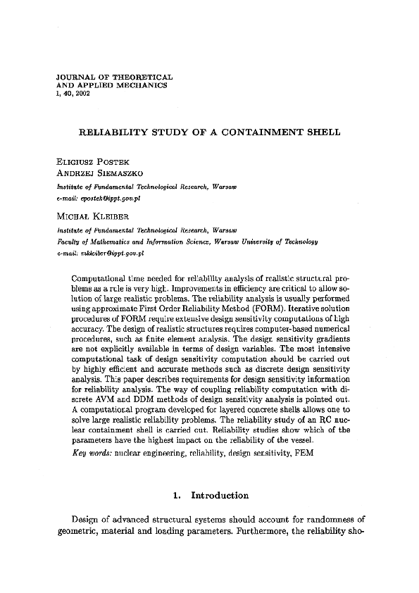 (PDF) Reliability study of a containment shell