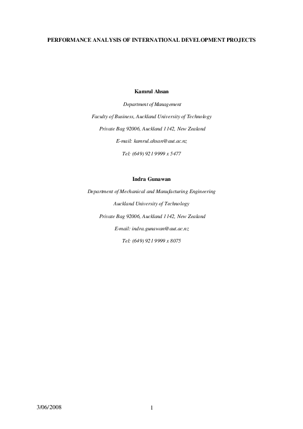 (PDF) PERFORMANCE ANALYSIS OF INTERNATIONAL DEVELOPMENT PROJECTS
