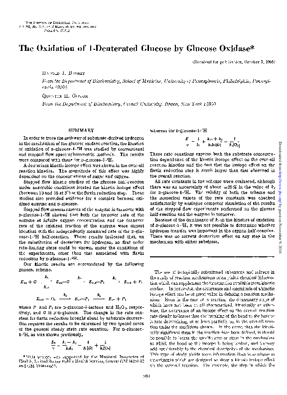 (PDF) The Oxidation of 1-Deuterated Glucose by Glucose Oxidase | Harold ...