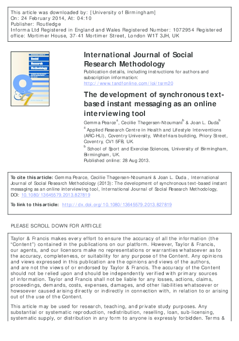 (PDF) The development of synchronous text-based instant messaging as an online interviewing tool ...