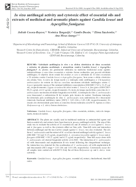 (PDF) In vitro antifungal activity and cytotoxic effect of essential oils and extracts of ...