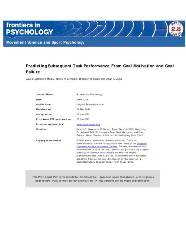 (PDF) Predicting subsequent task performance from goal motivation and ...