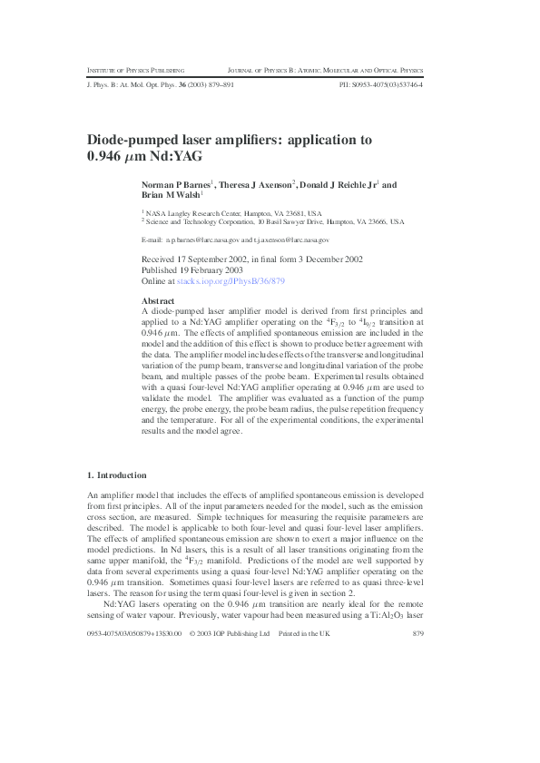 (PDF) Diode-pumped laser amplifiers: application to 0.946 mum Nd:YAG