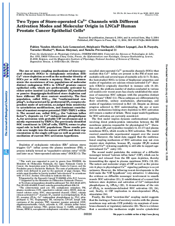 (PDF) Two Types of Store-operated Ca 2 Channels with Different ...