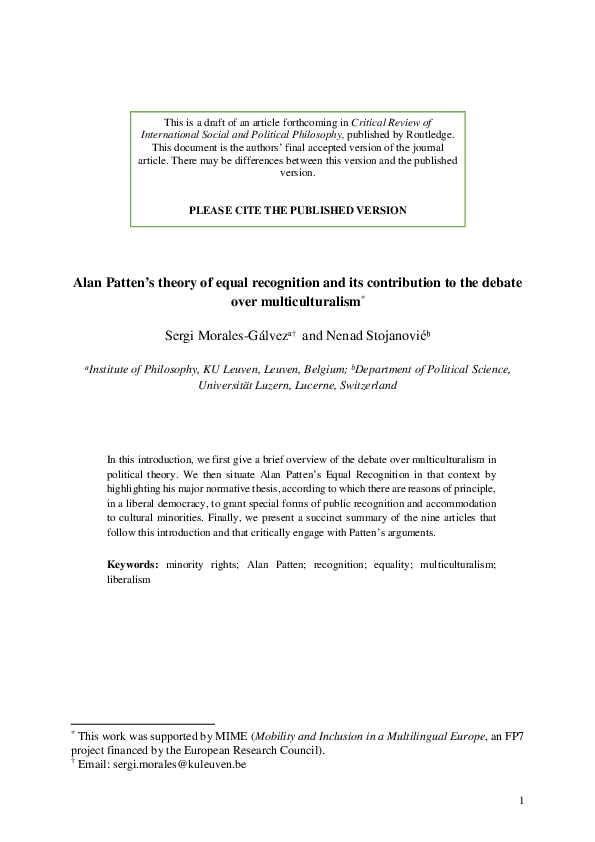 (PDF) Alan Patten's theory of equal recognition and its contribution to ...