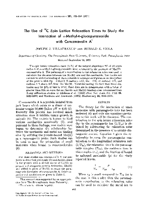 (PDF) The use of 13C spin lattice relaxation times to study the ...