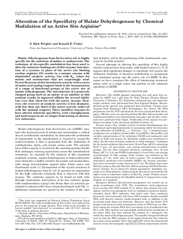 (PDF) Comparative analysis of the malate dehydrogenases isolated from ...