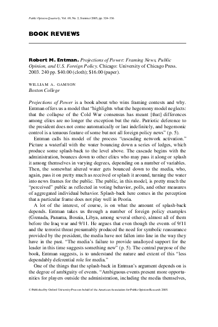 (PDF) Robert M. Entman. Projections of Power: Framing News, Public ...