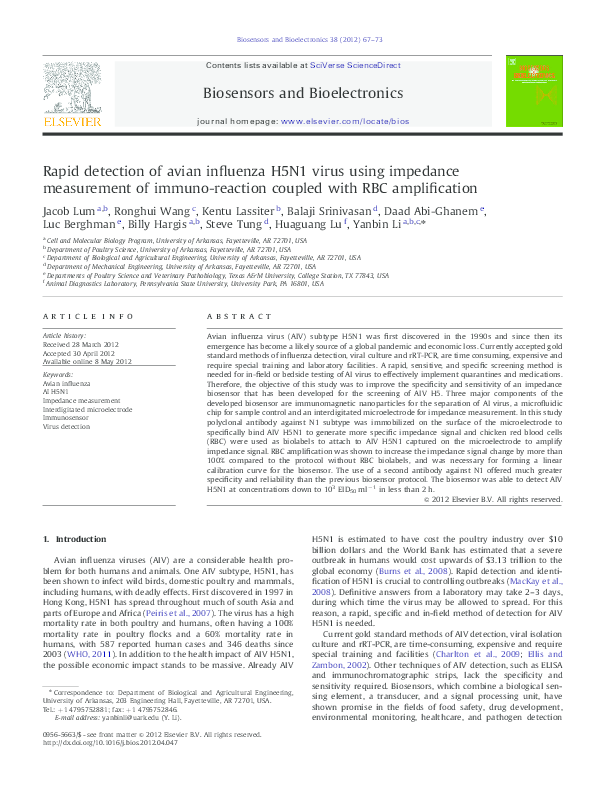 (PDF) Rapid detection of avian influenza H5N1 virus using impedance ...
