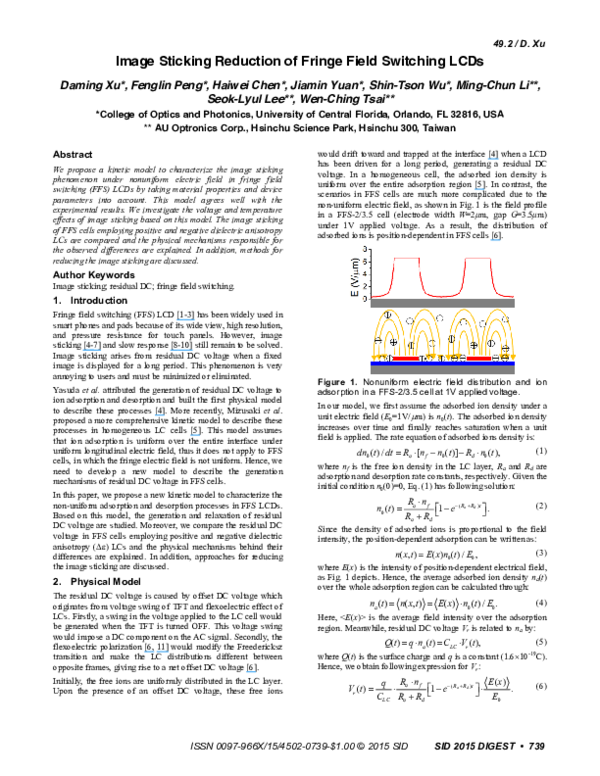 (PDF) 49.2: Image Sticking Reduction of Fringe Field Switching LCDs