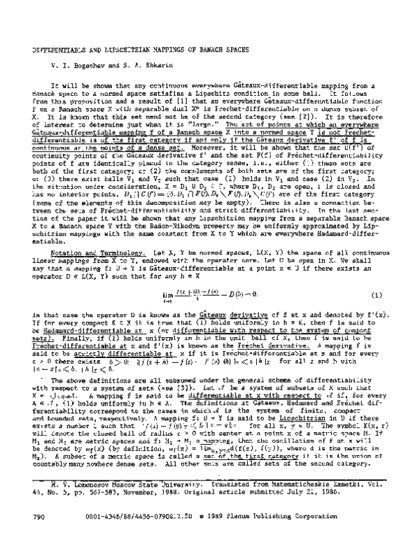 (PDF) Differentiable and Lipschitzian mappings of Banach spaces