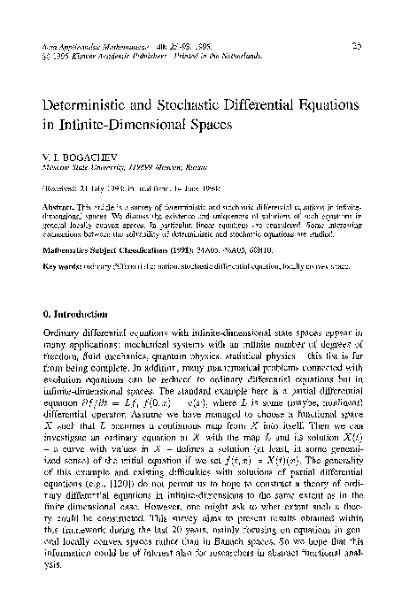Pdf Deterministic And Stochastic Differential Equations In Infinite
