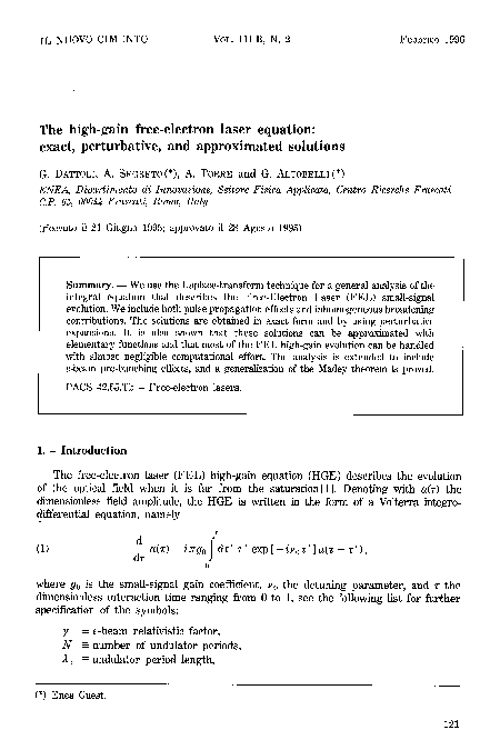 (PDF) The high-gain free-electron laser equation: exact, perturbative ...