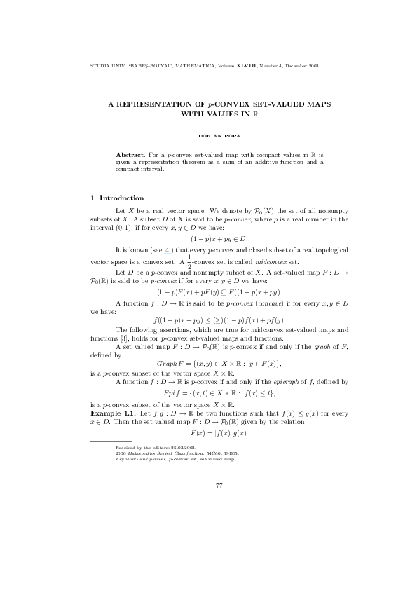 (PDF) A REPRESENTATION OF p-CONVEX SET-VALUED MAPS WITH VALUES IN R