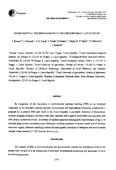(PDF) Environmental specimen banking in the Czech Republic: A pilot ...