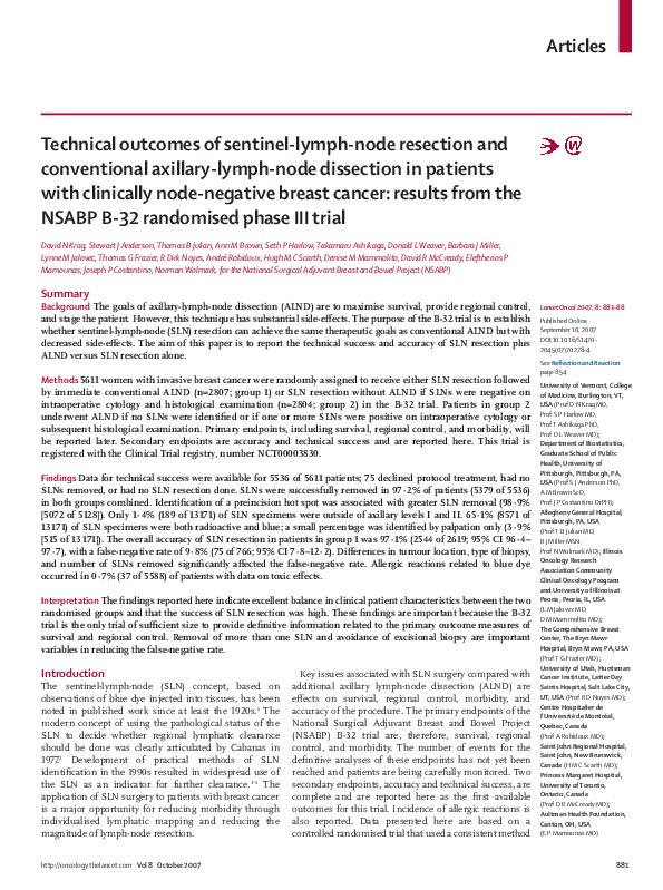 (PDF) Technical outcomes of sentinel-lymph-node resection and conventional axillary-lymph-node ...