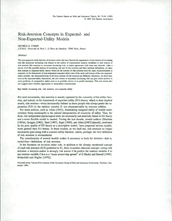 (PDF) Risk-aversion concepts in expected- and non-expected-utility models