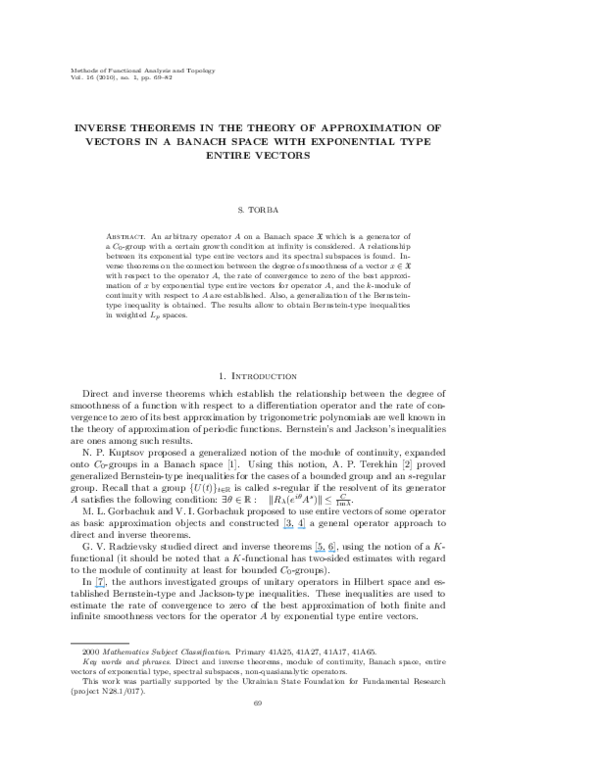 Pdf Inverse Theorems In The Theory Of Approximation Of Vectors In A