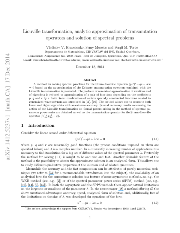 (PDF) Liouville transformation, analytic approximation of transmutation operators and solution ...