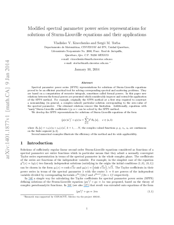 (PDF) Modified spectral parameter power series representations for solutions of Sturm–Liouville ...