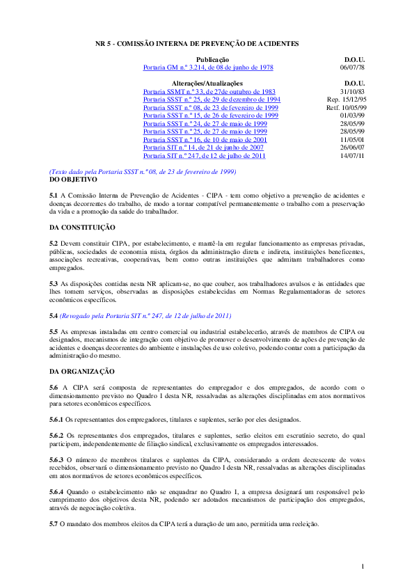 (PDF) NR 05 CIPA Comissão Interna de Prevenção de Acidente