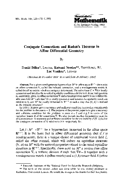 (PDF) Conjugate connections and Radon's theorem in affine differential ...