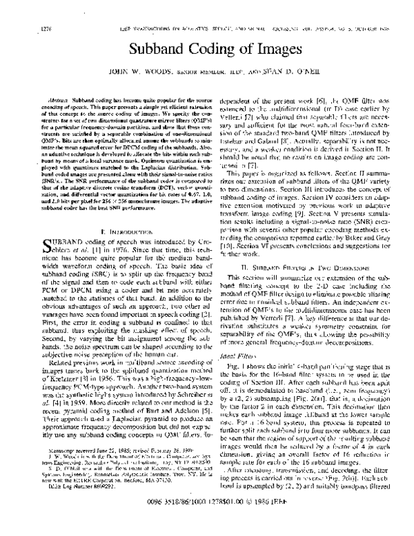 (PDF) Subband coding of images