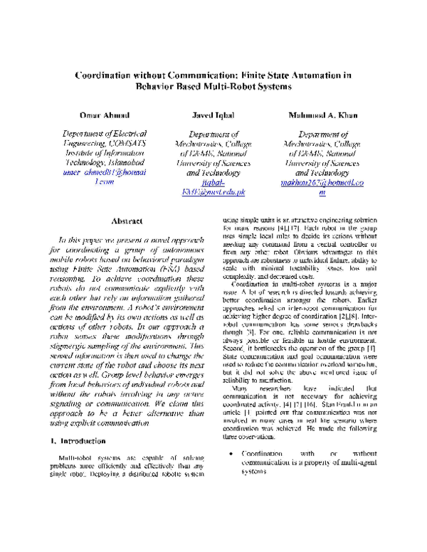 Pdf Coordination Without Communication Finite State Automation In