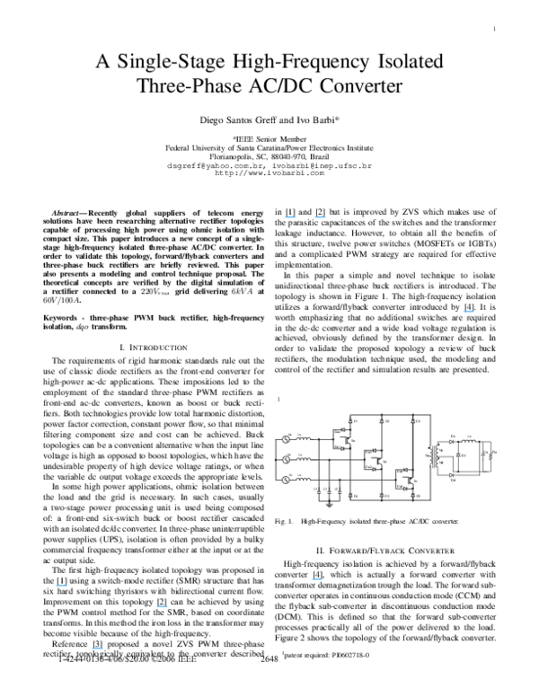 Pdf A Single Stage High Frequency Isolated Three Phase Ac Dc Converter