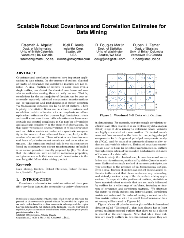 Pdf Scalable Robust Covariance And Correlation Estimates For Data Mining
