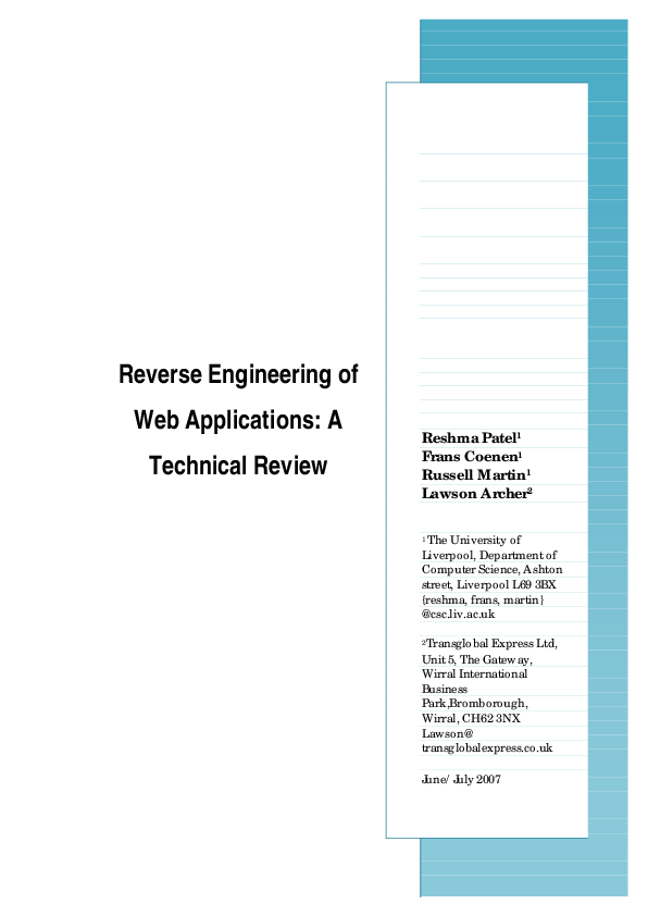 (PDF) Reverse Engineering of Web Applications: A Technical Review